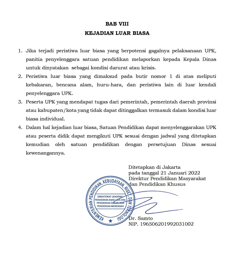 PROSEDUR OPERASIONAL STANDAR UJIAN PENDIDIKAN KESETARAAN (POS-UPK) TAHUN 2022 – PKBM Harapan Bangsa